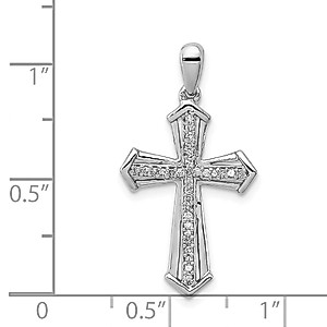 Solid 925 Sterling Silver Diamond Cross Pendant Small Charm 1" (.13 cttw.)