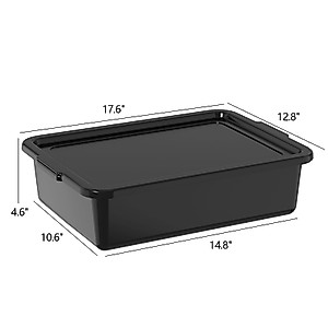 DynkoNA 3 Pack 13 L Plastic Commercial Bus Box, Restaurant Bus Tub with Lid, Black