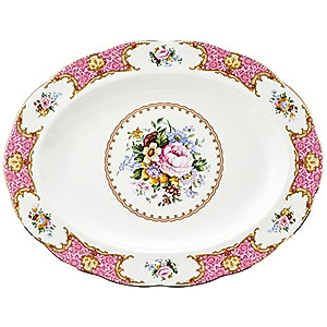 Royal Albert Lady Carlyle 13" Oval Platter, Mostly White with Multicolored Floral Print