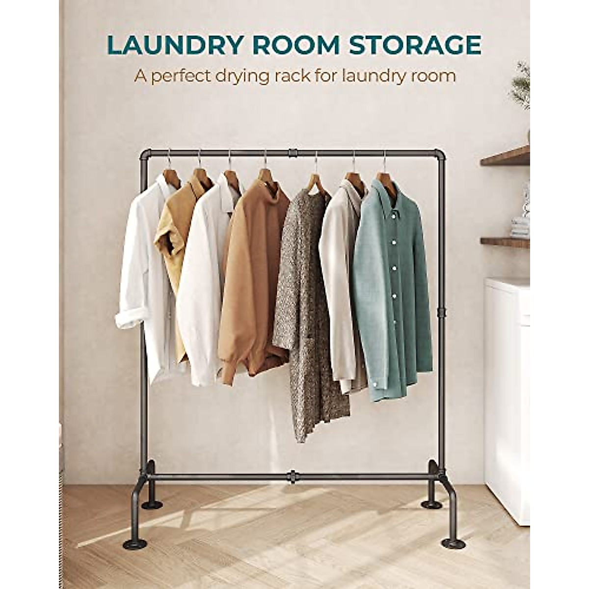 OROPY Industrial Pipe Clothing Rack Free Standing, Heavy Duty Detachable Clothes Rack with 4 Stable Feet for Garment Storage Display, Black