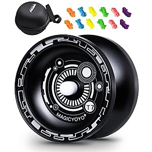 MAGICYOYO T7 Responsive Yoyo for Beginner, Professional Yoyo Aluminum Metal Yoyo for Kids, Alloy Trick Yoyo with Storage Bag, 12 Yoyo Strings - Black