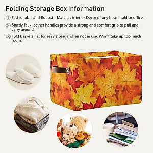Fall Maple Leaves in Autumn Storage Basket,Large Storage Bin Fabric Collapsible Organizer Bag with Handles 15x11x9.5 inch