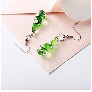 Glass Water Drop Shape Glaze Spiral Dangle Earrings Lampwork Handmade Glass Bead Geometric Earrings for Women Jewelry-Green
