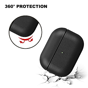 KWUY Genuine Leather Case for Airpods Pro, Protective Cover Case Support Wireless Charging, Handmade Headphones EarPods as a Cowhide Leather Cover - Black