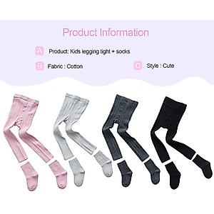 Auranso Girls Leggings 4Pack Knit Tights Pink-Grey-Dark Grey-Black 6-8 Years