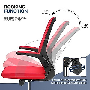 MoNiBloom Ergonomic Desk Chair Lumbar Support, Comfy Swivel Task Chair Adjustable Height Breathable Mesh Study Chair with Flip-up Arms 360 Swivel Office Chair for Adult Teen 250 LBS Capacity, Red