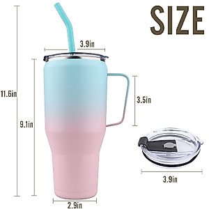 Dongni 40 oz Tumbler with Handle Straw Lid, Double Wall Vacuum Sealed Stainless Steel Insulated Slim Tumblers, Vacuum Travel Mug Gift for Hot Cold Drinks with Cleaning, Yellow Red