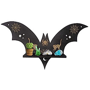 suyam Crystal Display Shelf,Bat Crystal Shelf Wooden Floating Shelf | Wall Hanging Crystal Holder Stand Decor for Crystals Stones Essential Oils Display