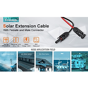 10AWG Solar Extension Cable 10 Feet, 10 Gauge Solar Panel Cables 10FT for Solar Systems, Car, RVs, and Boats, Tinned Copper PV Wire Ends with Solar Connector (10ft Red+10ft Black)