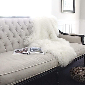 Genuine Tibetan Mongolian Lamb Sheepskin Fur Rug Hide Pelt Throw Area Rug Carpet Chair Cover Fluffy Thick Decorativeas in Bedroom, Living Room White