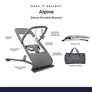 Baby Delight Alpine Deluxe Portable Bouncer | Infant | 0 – 6 months | Charcoal Tweed