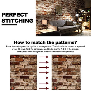 Okydoky Peel and Stick Wallpaper, Brick Wallpaper for Home Decoration, Kitchen Wallpaper Stick and Peel Backsplash, Vinyl Self Adhesive Wallpaper for House, Workshop & Office, 17.7" x 197", C103-5