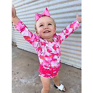 ADUKIDE 18-24 Months Baby Swimsuits Girls Toddler Rash Guard Bathing Suit Pink Baby Long Sleeve One Piece Swimwear with Zipper
