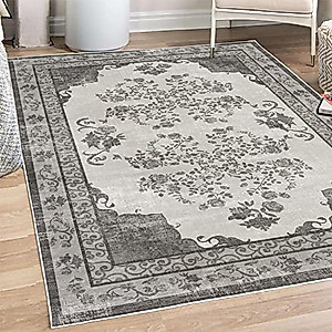 Ambesonne Rose Decorative Rug, Vintage Boho Oriental Culture Style Pattern of Swirling and Curlicue Flowers Art, Quality Carpet for Bedroom Dorm and Living Room, 5' 1" X 7' 5", Dark Grey