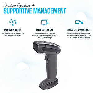 LI4278 Zebra Symbol Barcode Handheld Scanner Bluetooth Wireless Bundle - 1 Year Warranty - with Cradle, New USB Cable & Microfiber Cleaning Cloth, Black (Renewed)