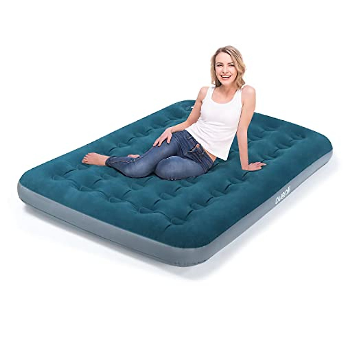 Full Size Air Mattress Double Air Bed with Foot Pump - Foldable Blow Up Mattresses with Flocked top - Portable Inflatable Beds with Patch Kit for Backpacking Tent Camping/Home/Traveling (75"*54")