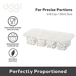 OGGI Prep & Portion Silicone Freezer Trays with Lid - Freezer Molds for Food, Ice Cube Tray, Food Prep Containers, Freezer Storage Containers, for Soup, Smoothie Cubes, Broth, Leftovers - 1/4 Cup