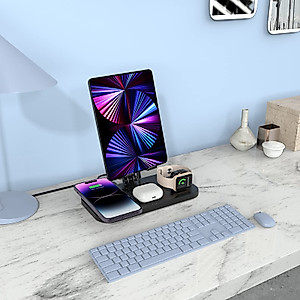 Wireless Charging Station, Wired Charger for iPad, 4 in 1 Charging Stand Multiple Devices for Apple - iPhone 15 14 Pro Max 13 12 11 - Watch 8 7 6 5 4 3 2 Se - Airpods 3 2 Pro
