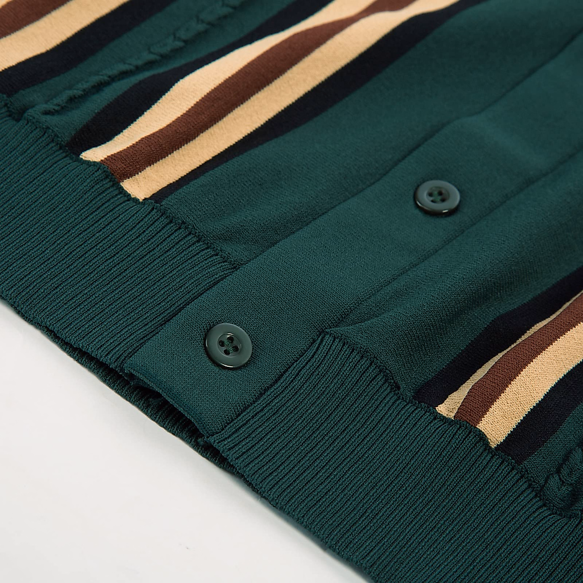 PJ PAUL JONES Mens Retro Striped Polo Shirt Short Sleeve Button Down Knitted Shirts Green M