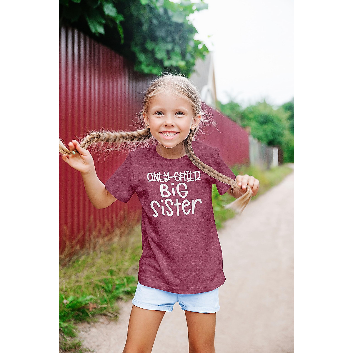Olive Loves Apple Only Child to Big Sister Sibling Announcement Shirts for Baby and Toddler Girls Sibling Outfits Vintage Burgundy Shirt