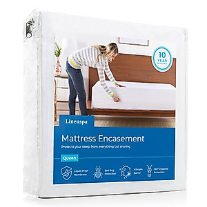 Linenspa Zippered Waterproof Mattress Encasement, Twin, Twin, White