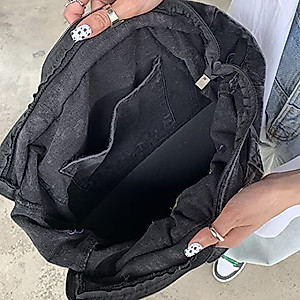 Crossbody Bags for Women Casual Denim Bags Embroidery Shoulder Bag Zipper Handbag Tote Ladies Messenger Bag (Black)