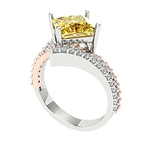 Clara Pucci 2.4 Princess Cut Criss Cross Solitaire Yellow Moissanite Proposal Designer Wedding Anniversary Bridal Ring 14k 2 tone Gold 11