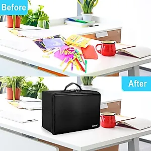 Fireproof Photo Storage Box with Lock,ENGPOW Photo Box Organizer with Divider＆Mesh Bag,Collapsible Portable Photo Storage Containers with Handle for Photos, Picture,Scrapbook,Art,Craft(Box Only)