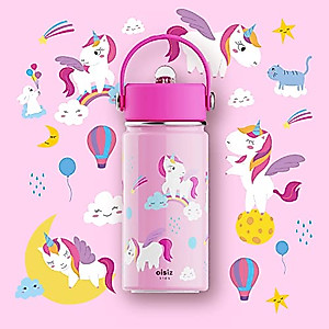 Oisiz Kids Water Bottle with Straw Lid 14oz, Vacuum Insulated 316 Stainless Steel Water Bottles for Kids for School, Leakproof Toddler Water Bottle, BPA Free and Keep Cold for 24 Hours