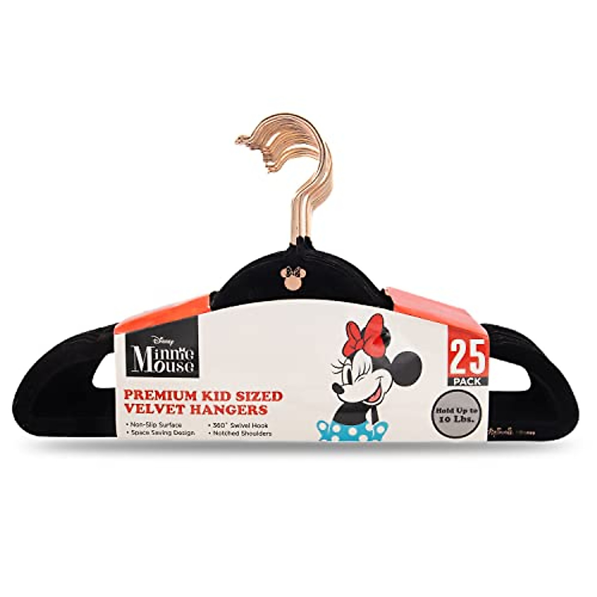 Minnie Mouse Velvet Hangers, Black Velvet Hanger Set of 25, Girls Hangers for Coats, Clothing, & More, Lovable & Adorable Minnie Mouse Kids Hangers