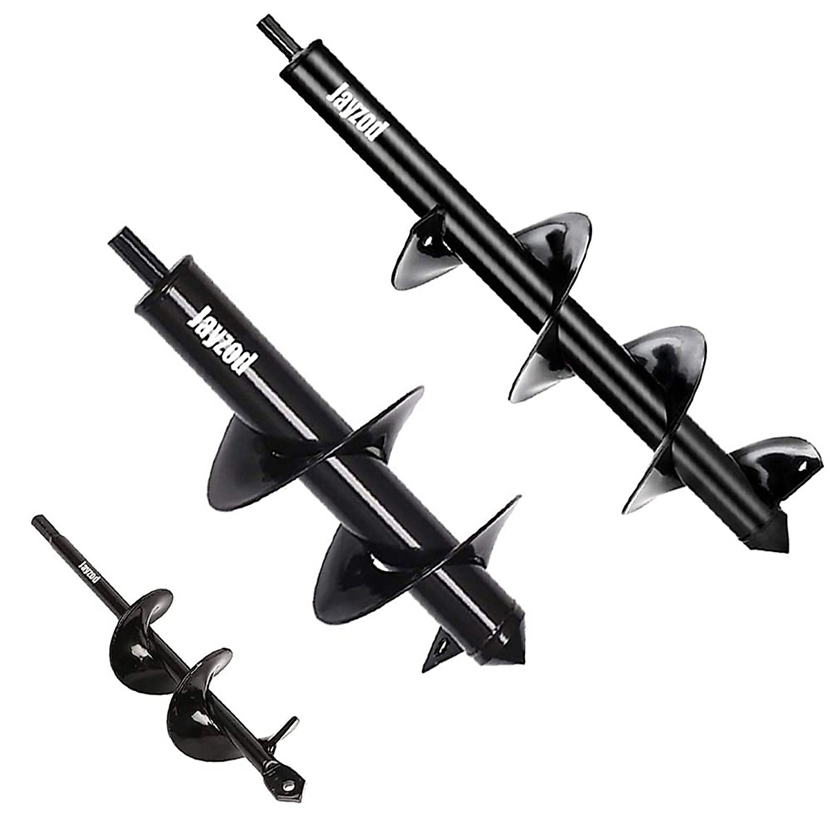 Jayzod Auger Drill bit for Planting 1.6”X10"&4”X12"&3.5”X20"Black Garden Auger Spiral Drill Bit,Bulb & Bedding Drill Augers,Plants Drill bit for 3/8” Hex Drive Drill