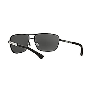 Emporio Armani Men's EA2033 Rectangular Sunglasses, Rubber Black/Grey, 64 mm