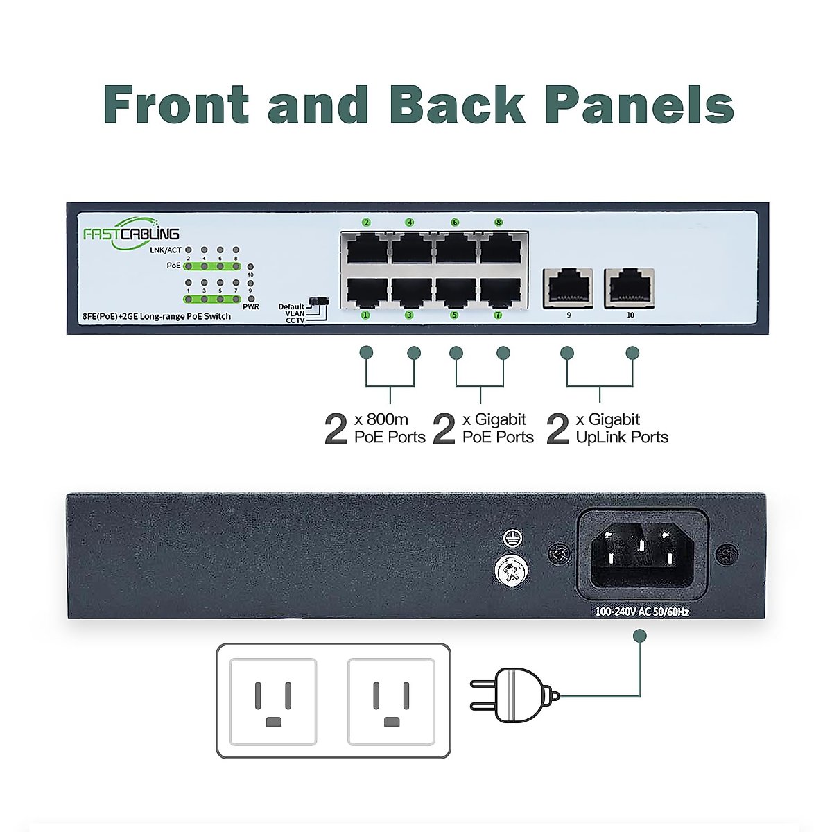1500ft 8 Port Long Range PoE+ Switch, PoE Extension with Continuous Run of cat5e/cat6, Fast Ethernet 10/100Mbps, 30W IEEE802.3at/af