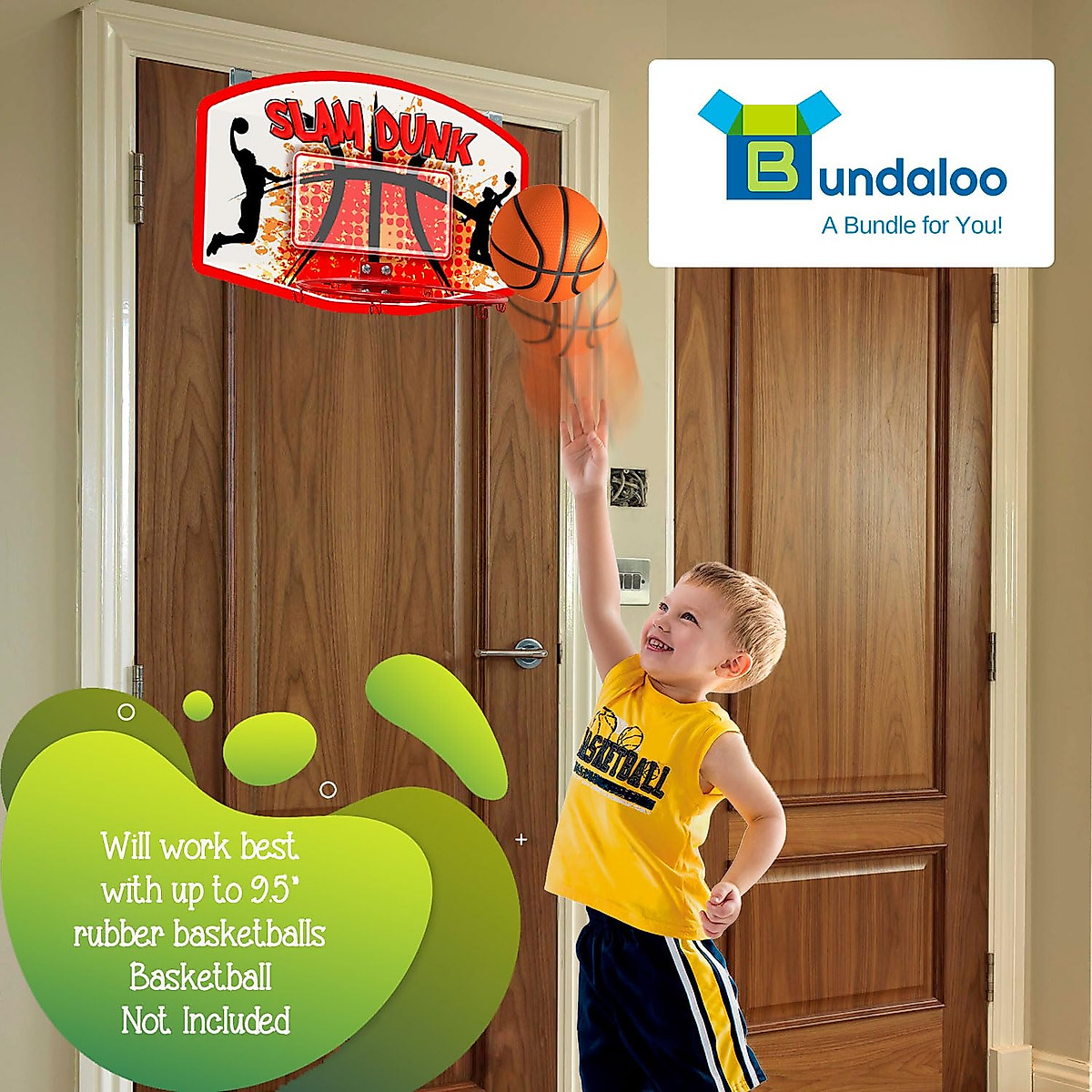 Bundaloo Slam Dunk Basketball Hamper - Over The Door 2 In 1 Hanging Basketball Hoop Or Laundry Hamper Boys & Girls Room Decor - Fun Gift