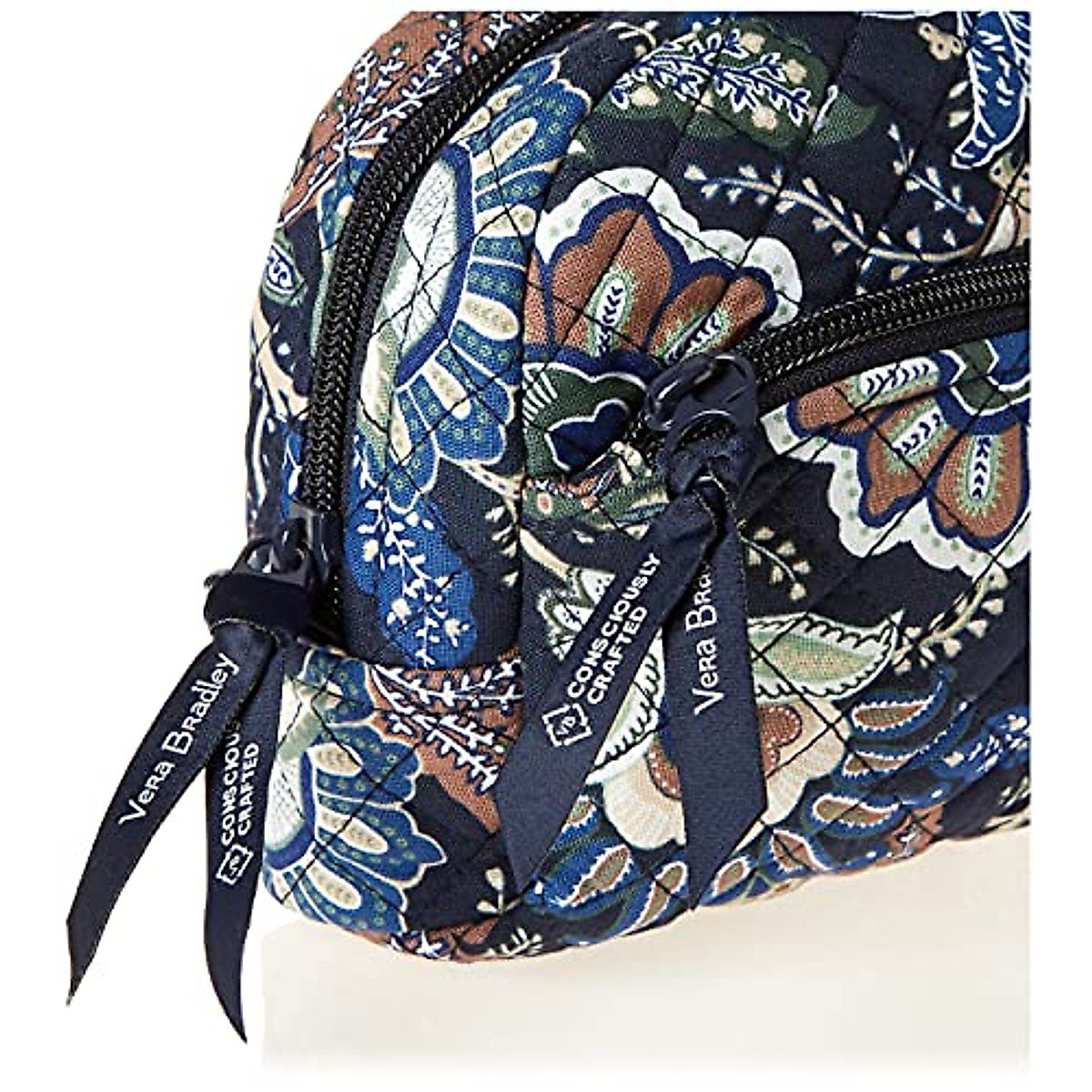 Vera Bradley Women's Cotton Medium Cosmetic Makeup Organizer Bag, Java Navy Camo - Recycled Cotton, One Size