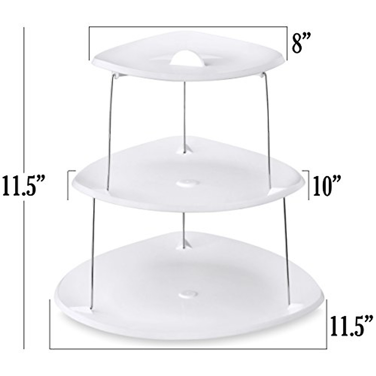 Collapsible Party Tray, 3 Tier - The Decorative Plastic Appetizer Trays Twist Down and Fold Inside for Minimal Storage Space. An Elegant Tray for Serving Sandwiches, Cake, Sliced Cheese and Deli Meat.