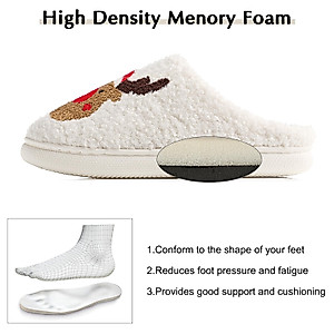 Adisputent Reindeer Slippers for Women Men Elk Slide Slippers Fun Xmas Slippers Cute Christmas Soft Plush Slippers Warm Winter Non-Slip House Shoes A Red 6.5-7.5 Women/5-6 Men