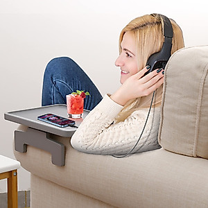SINWANT Sofa Arm Clip Table,Sofa Arm Tray Table for Couch,Arm Rest Table Suitable for Home Drinks/Eat/Fruit,Sofa Tray Table for Couch Tray,Coffee Table & Side Tables for Small Spaces, Grey