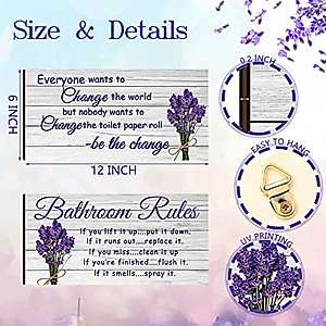 Jetec 2 Pieces Bathroom Wall Decor Bathroom Rules Flower Wall Art Funny Ocean Beach Bathroom Signs Rustic Bathroom Wooden Signs Farmhous