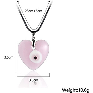 Caiyao Evil Eye Pendant Necklace Glass Leather Rope Chain Turkish Protect Lucky Necklace for Women Men-3Pcs Heart Shape