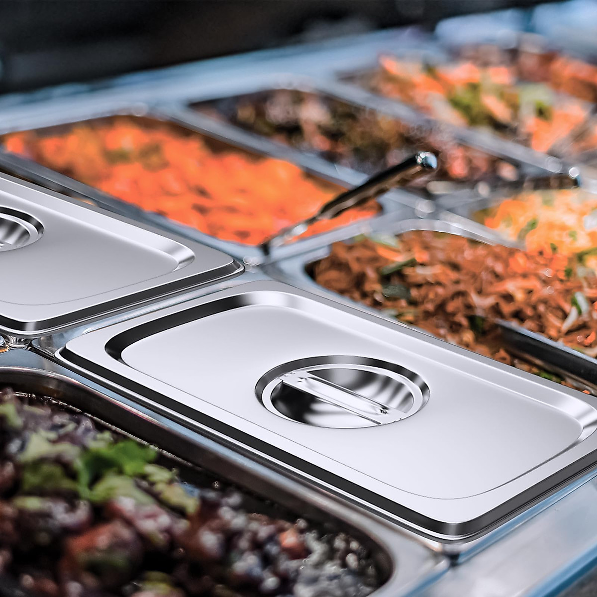 6 Pack 1/3 Size Steam Table Pan Covers, Solid Steam Table Pan Lids, Stainless Steel Hotel Pan Lid with Handle, Catering Food Pan Cover, Silver Buffet Pan Lids, Hotel Pan Cover for Catering