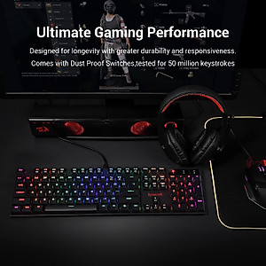 Redragon Mechanical Gaming Keyboard RGB LED Backlit Low Profile Wired Macro 96 Keys Red Switches, for Windows Gaming PC, Black