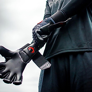 Renegade GK Eclipse Ambush Professional Goalie Gloves Pro Finger Savers | 4mm EXT Contact Grip | Black & Red Soccer Goalkeeper Gloves (Size 9, Youth-Adult, Neg. Cut, Level 5)