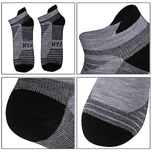 RTZAT 90% Merino Wool Athletic Running Tennis Ultra-Light Ankle Low Cut No Show Cushioned Socks for Men & Women, Medium, Black&Gray