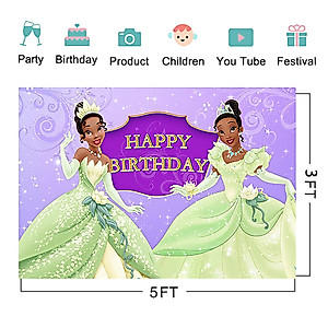 Princess Tiana Backdrop for Birthday Party Supplies 5x3ft Princess and The Frog Photo Backgrounds Tiana Theme Baby Shower Banner for Birthday Cake Table Decoration