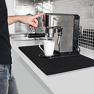 KinHwa Coffee Mat Coffee Bar Mat - Hide Stain Absorbent Rubber Backed Quick Drying Mat Coffee Matt For Counter-Coffee Bar Accessories Fit Under Coffee Maker Coffee Machine (Black,12"X20")