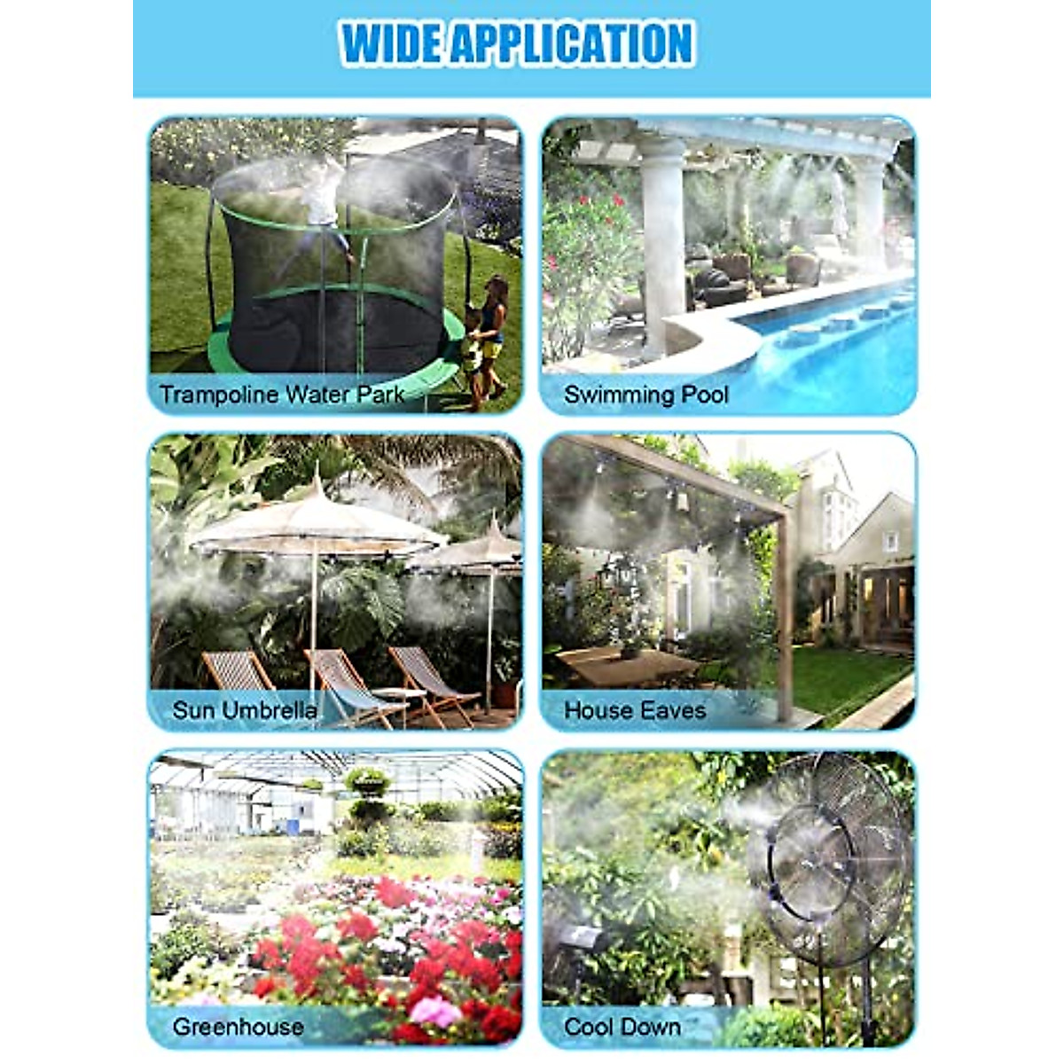 Tesmotor Misting System for Outside Patio, 59FT Misting Line + 21 Brass Nozzle Outdoor Misters for Cooling, Misting System for Patio Garden Lawn Pool Umbrella Trampoline