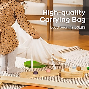 BanaSuper Wooden Balance Beam Stepping Stones for Kids Toddlers Gymnastics Beam Children Balance Board Toys Montessori Toddler Toys Gymnastics Obstacle Course Montessori Furniture Toddler Gift