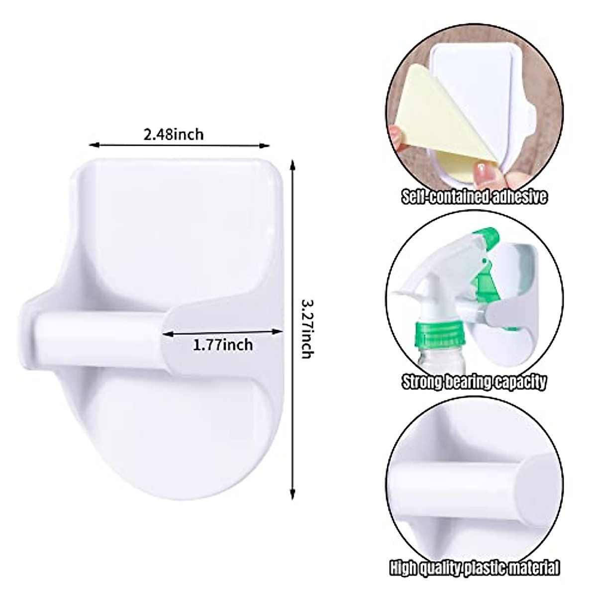 16 Pcs Spray Bottle Holder Wall Mount Spray Bottle Hanger White Adhesive Bottle Hooks for Cabinet Plastic Spray Bottle Rack Organizer to Create Storage Space for Home Kitchen Bathroom Sink Cleaner