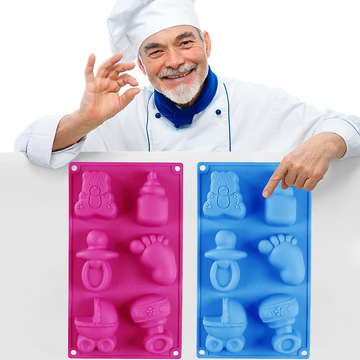 2 Pack Cute Baby Silicone Molds, 3D Baby Shower Themed Baking Mould, Cake Decorating Tools for Chocolate, Soap, Sugar Craft, Candy, Cupcake Topper, Polymer Clay